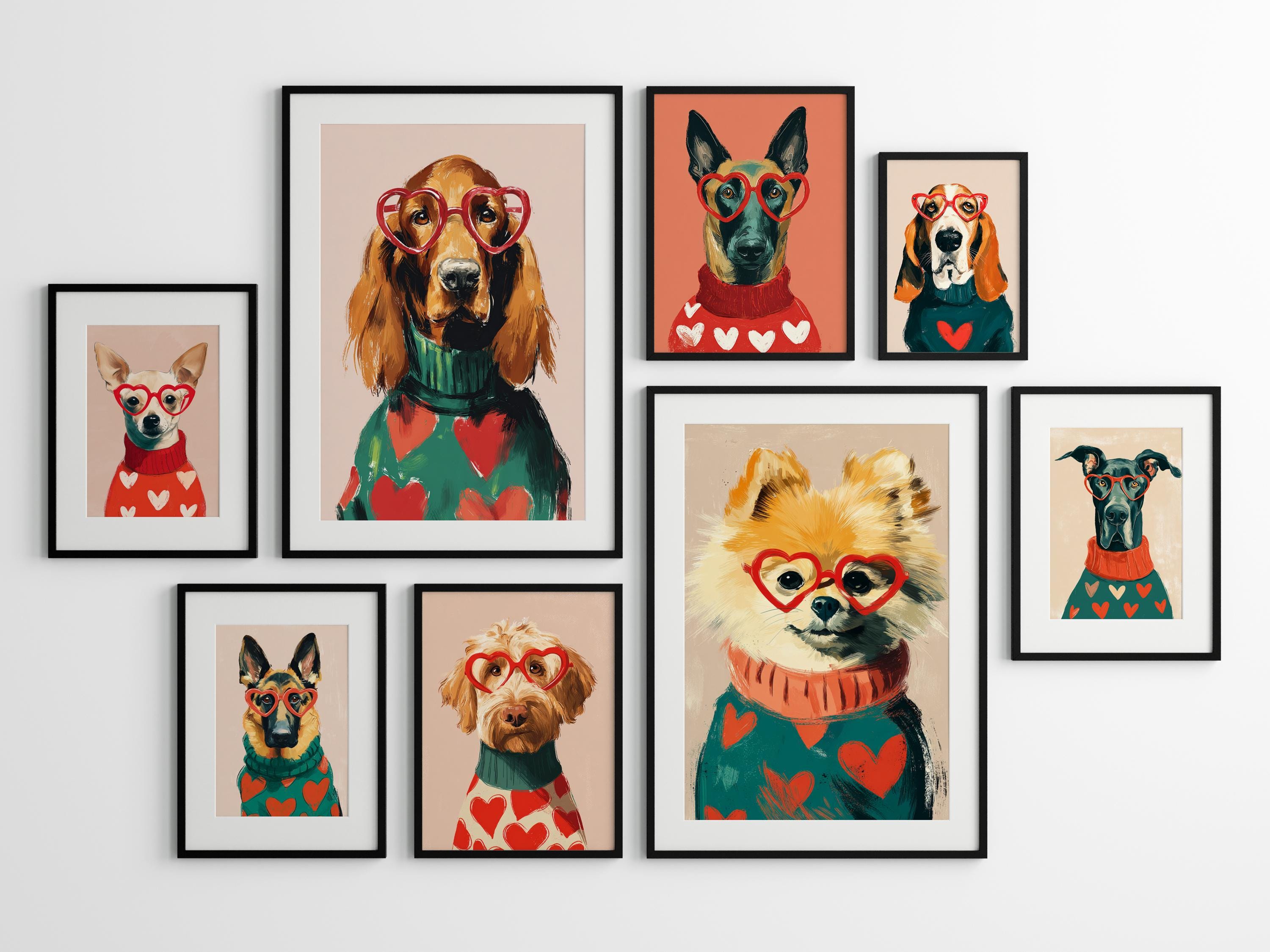 Printable Valentine’s Dog Portraits, Gallery Wall Set Bundle of 12 ...