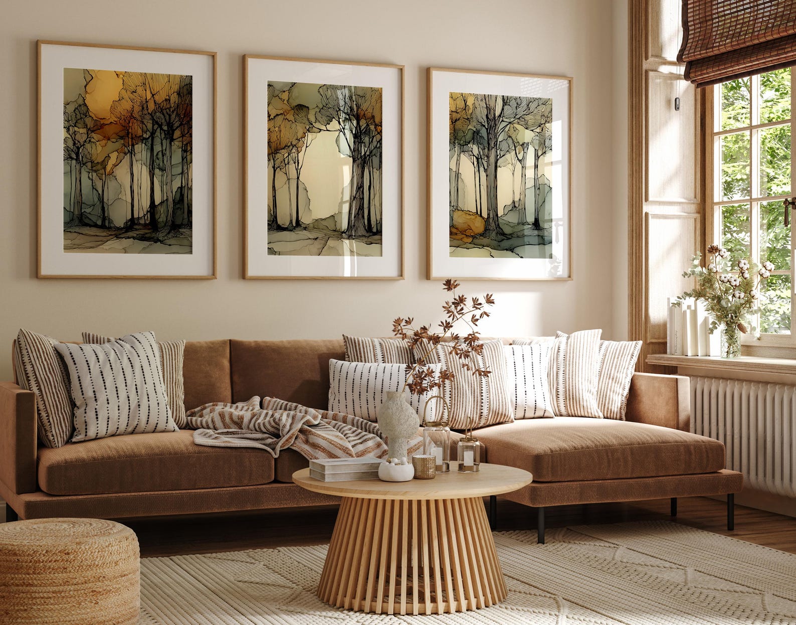 Modern Abstract Forest Landscape Gallery, Triptych Art Set of 3, Earthy ...
