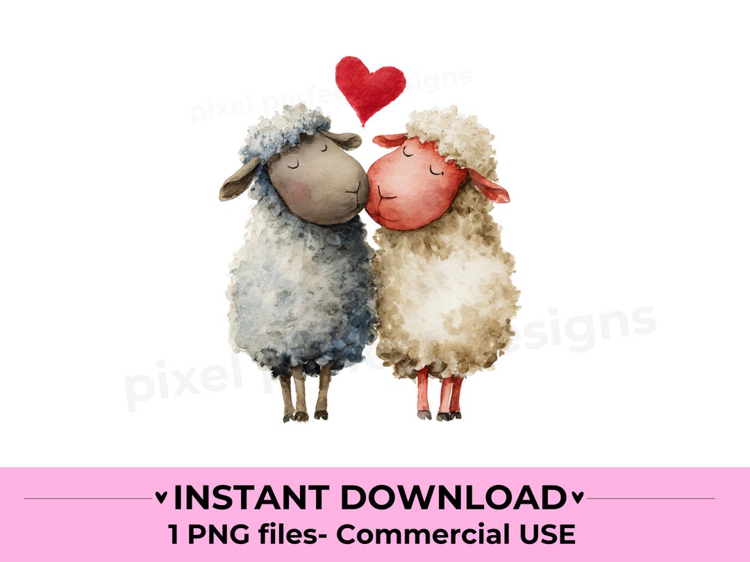 Kissing Sheep Valentine PNG, Cute Sheep Couple Clipart, Farmhouse ...