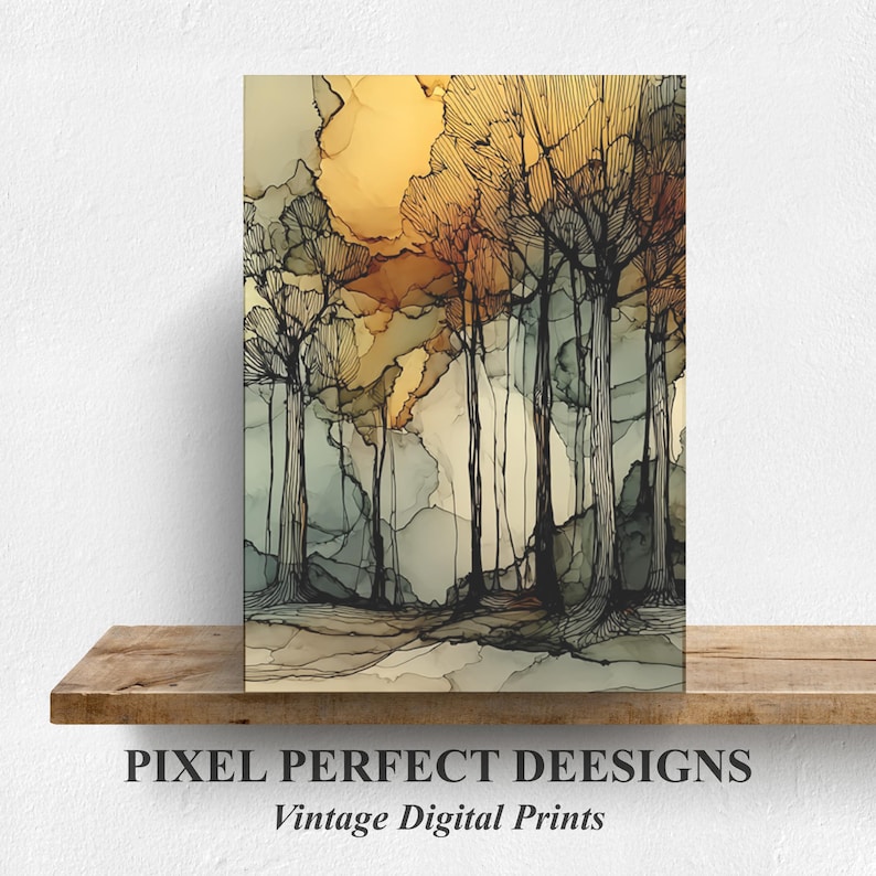 Modern Abstract Forest Landscape Gallery, Triptych Art Set of 3, Earthy ...