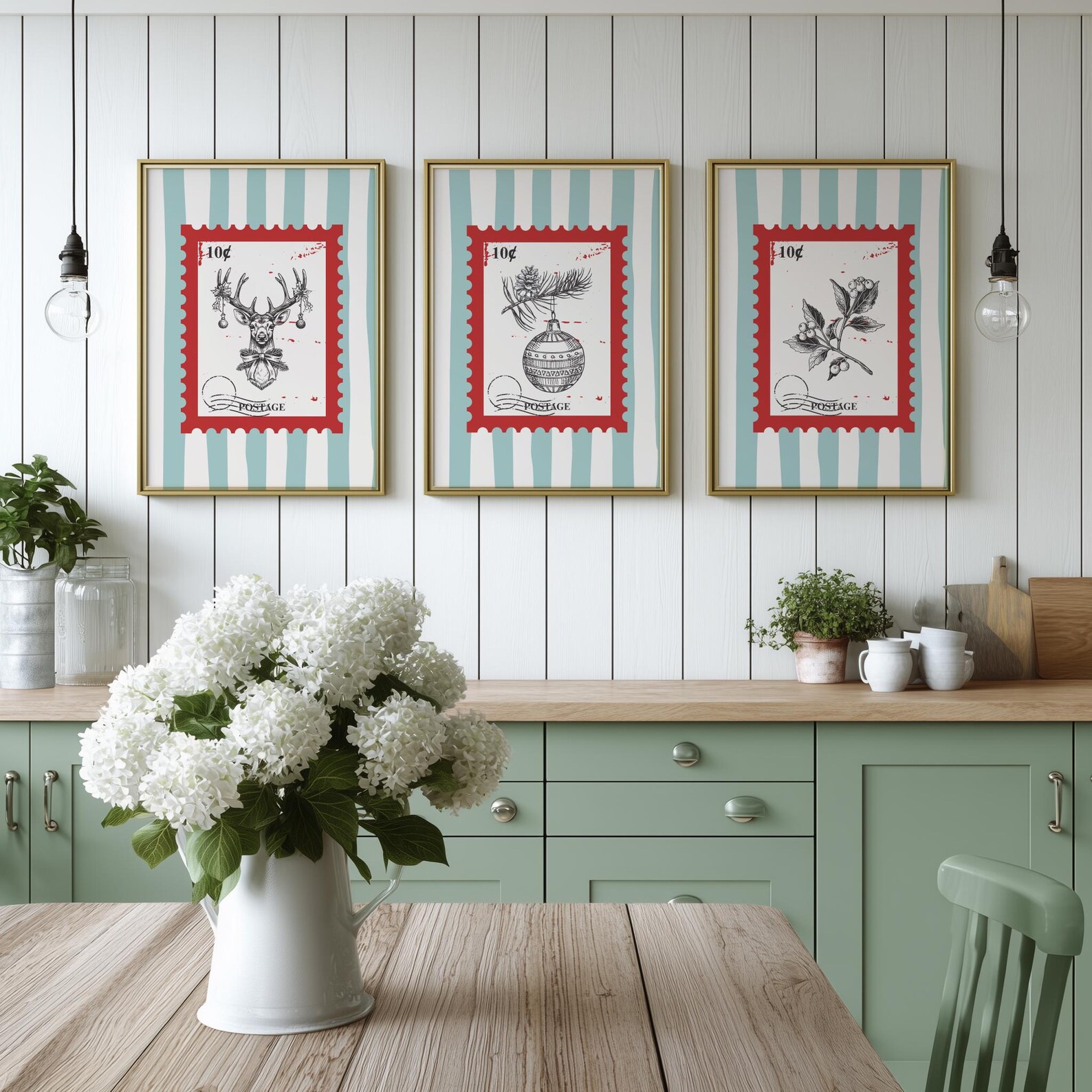 Vintage Stamp Christmas Wall Art Set, Festive Holiday Stamps, Printable ...
