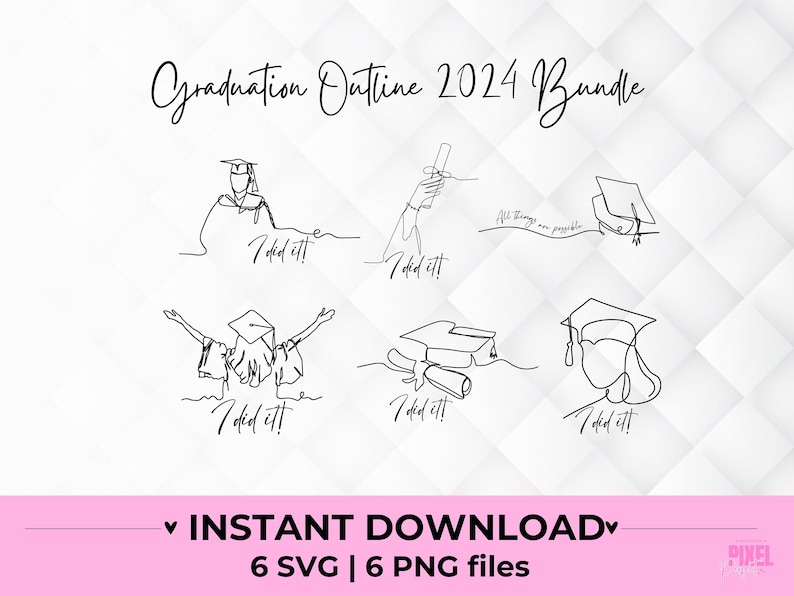 Graduation Gift Bundle SVG Line Art Graduation Bundle Clipart Gift for ...
