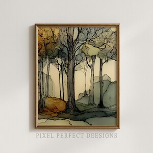 Modern Abstract Forest Landscape Gallery, Triptych Art Set of 3, Earthy ...