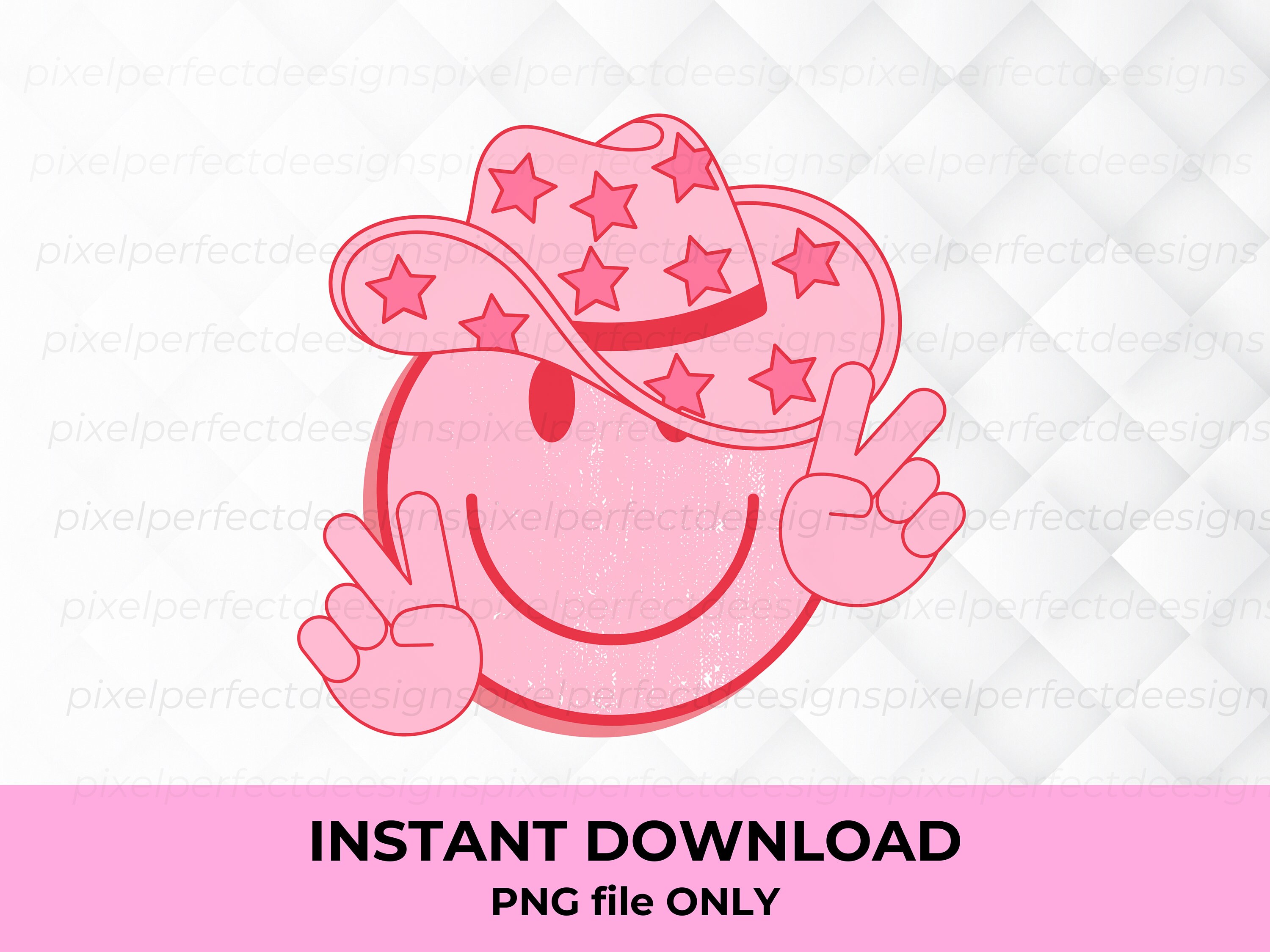 Retro Western PNG Pink Retro Cowboy Png Happy Face Png Pink Retro ...