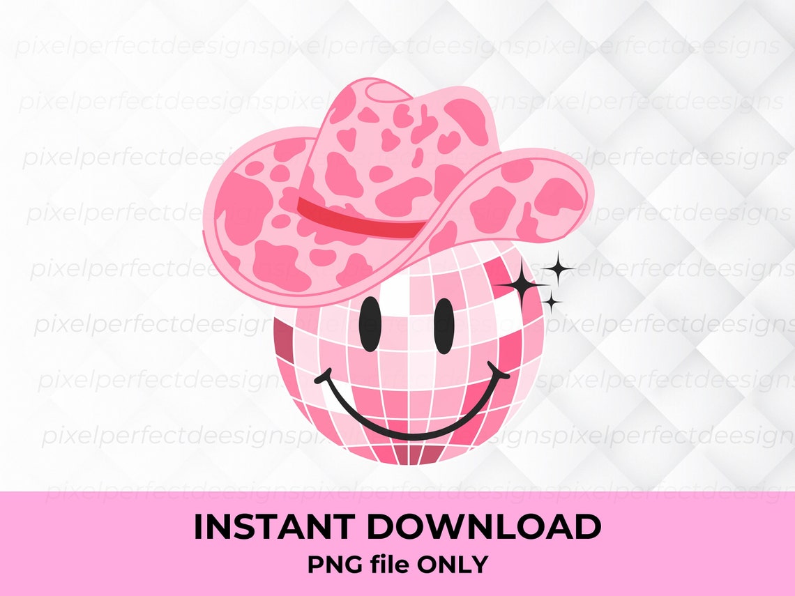 Retro Western PNG Pink Disco Cowgirl Png Happy Face Png Pink Retro ...