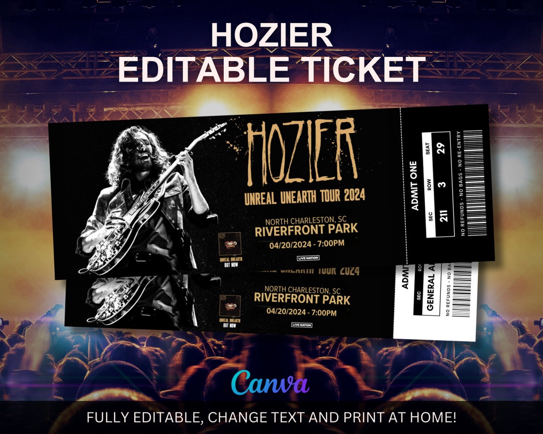 Editable Hozier Ticket, Hozier Unreal Unearth Tour, Hozier Concert Ticket, Keepsake Surprise ...