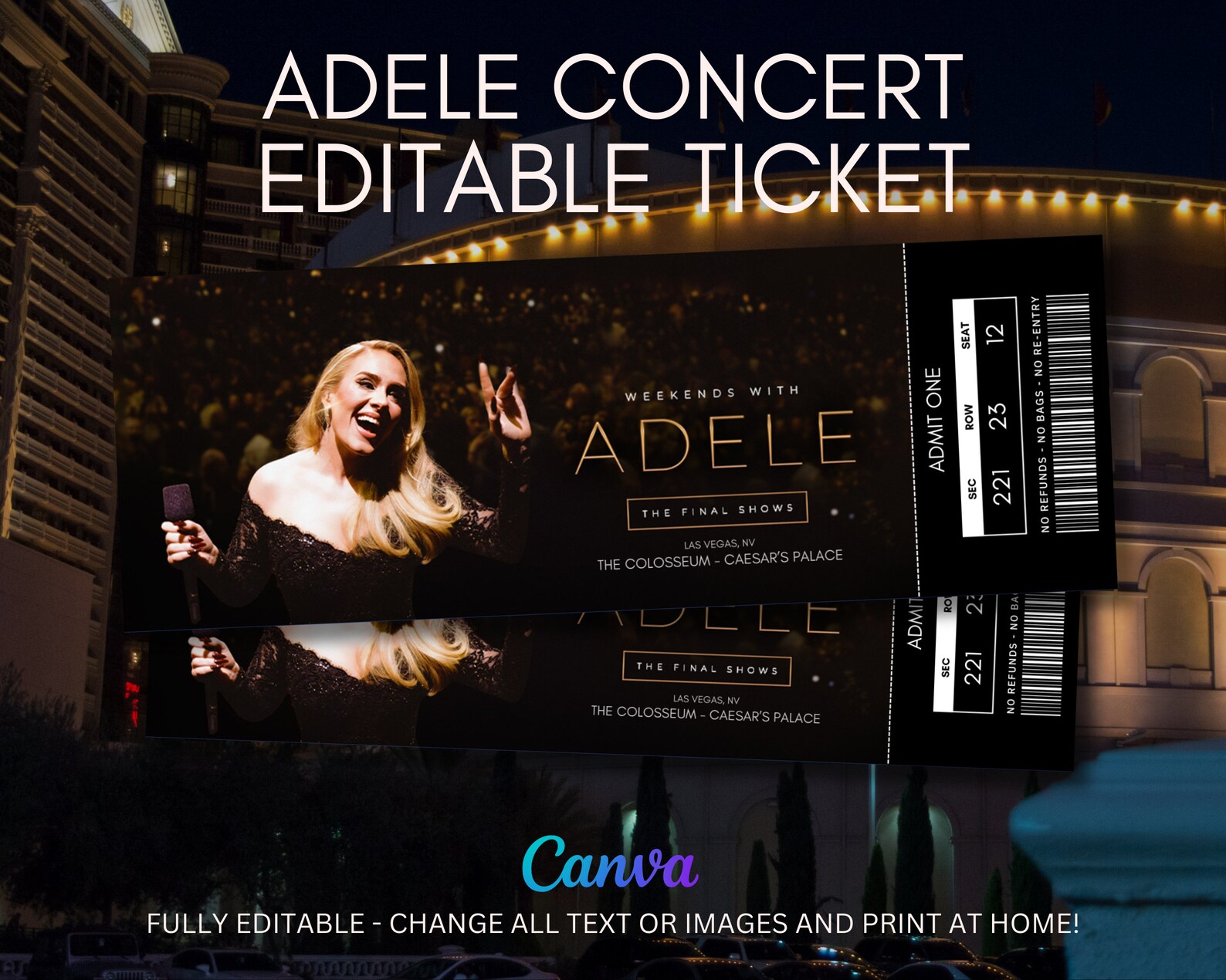 Editable Adele Ticket, Weekends With Adele 2024, Adele Concert Ticket, Memorabilia, Surprise ...