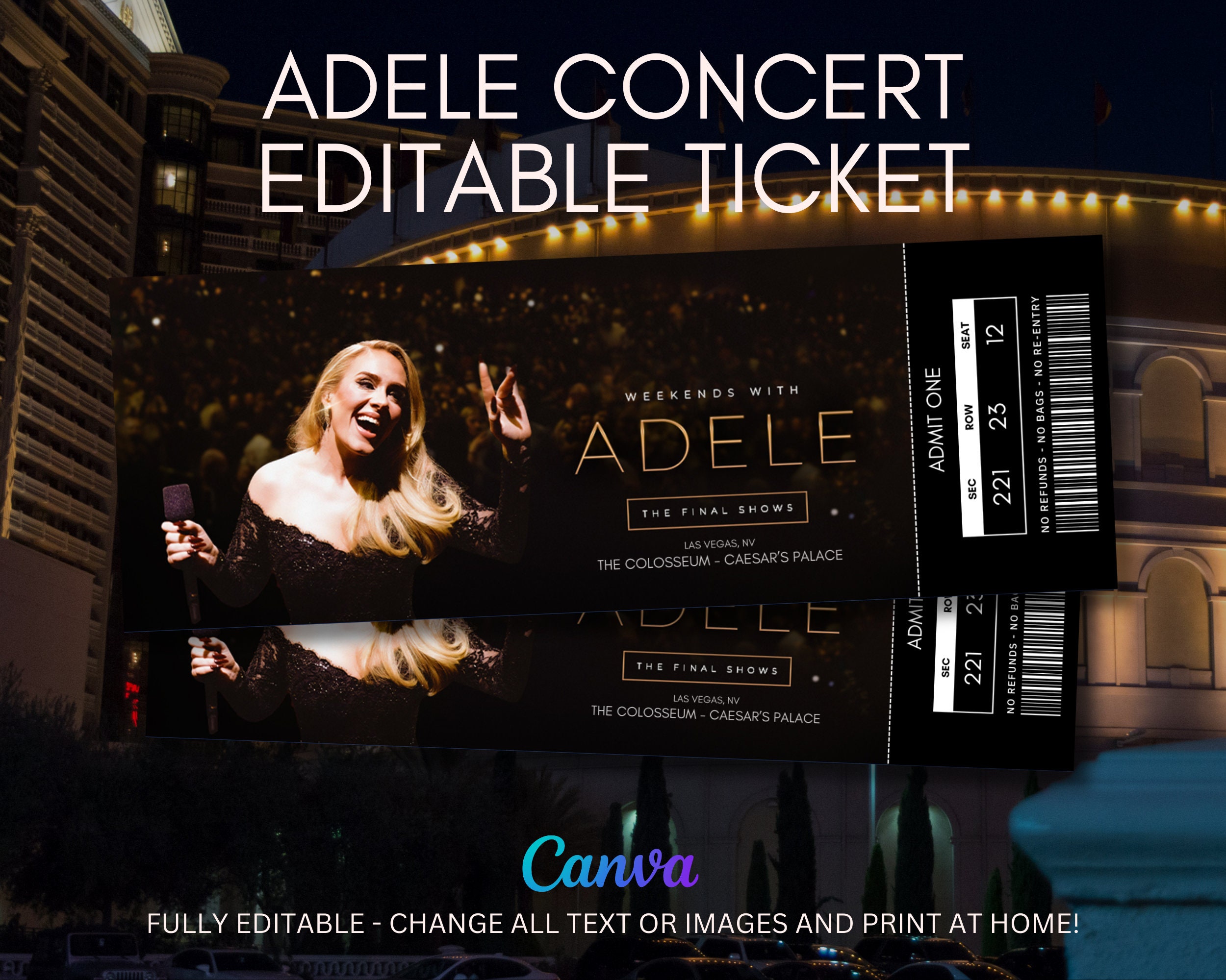 Editable Adele Ticket, Weekends With Adele 2024, Adele Concert Ticket ...