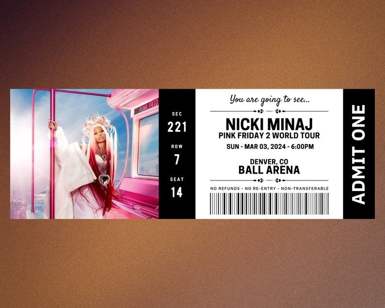 Nicki Minaj Concert Ticket, Pink Friday 2 Tour 2024, Personalized ...