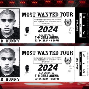 Editable Bad Bunny Ticket, Most Wanted Tour 2024, Bad Bunny Concert ...