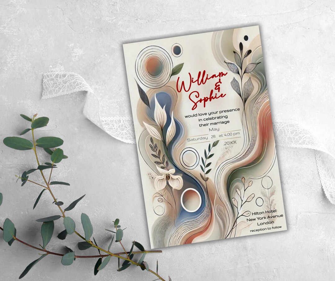 1 Extravagant Wedding Invitation, Abstract Template, Editable, Instant ...