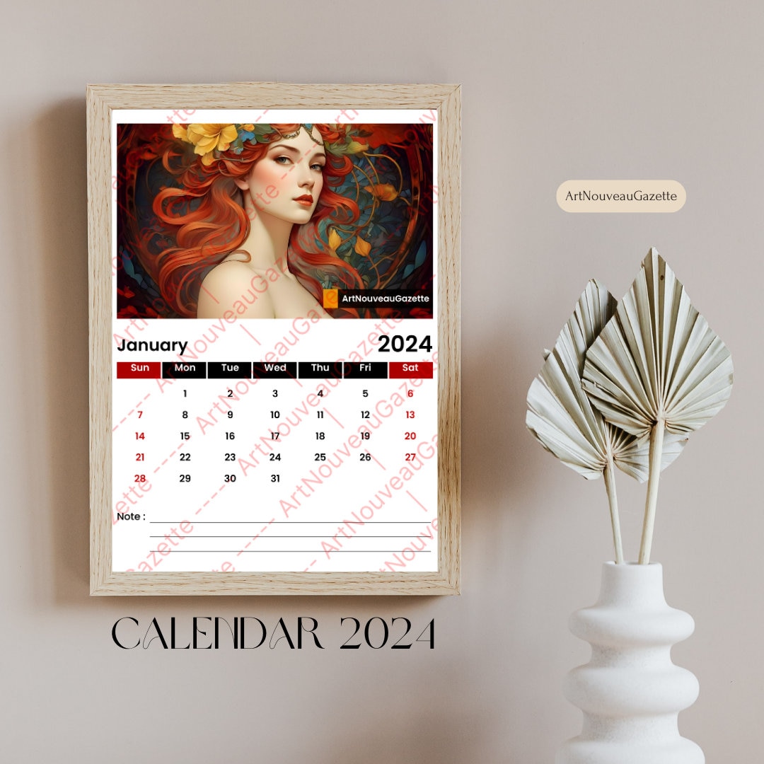 Gorgeous Art Nouveau CALENDAR 2024, 300 DPI, Vintage Illustration ...