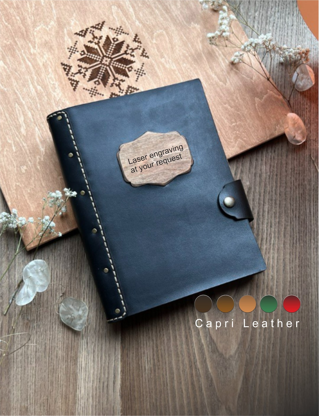 Personalized Wooden Notebook, Leather Notebook Cover, Leather Journal ...