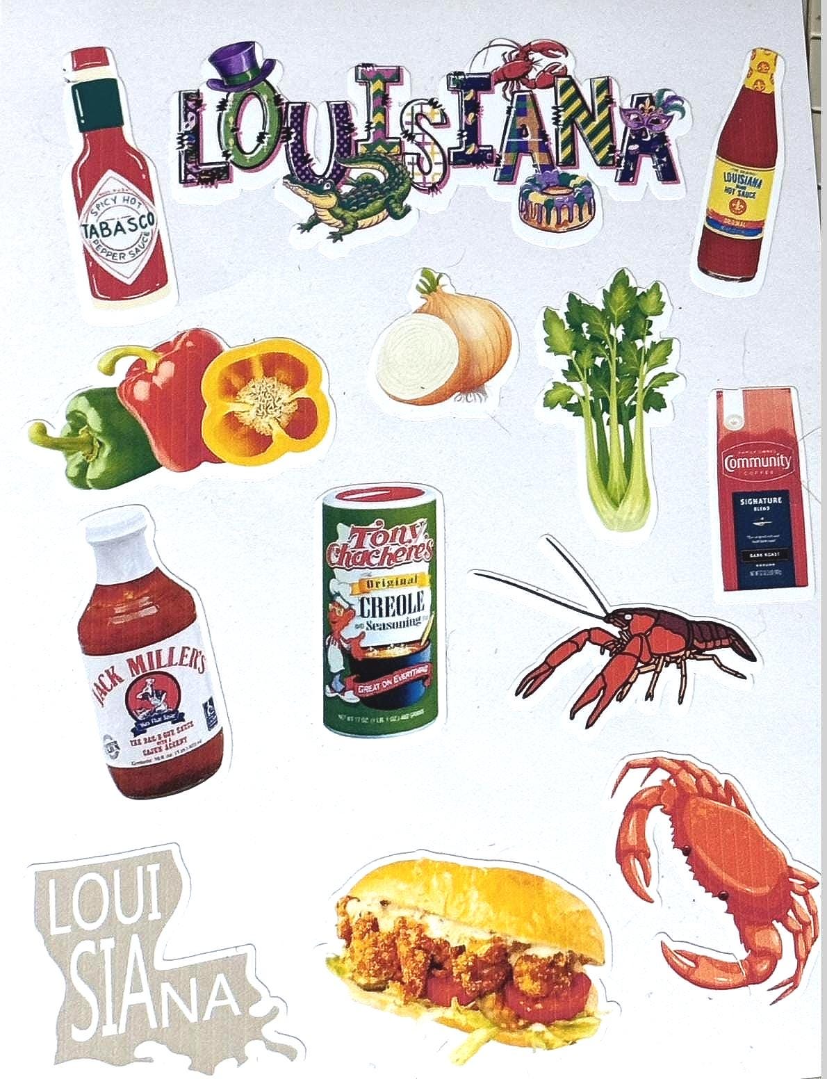 Louisiana Food and Fun Sticker Sheet - Cajun Cooking Stickers - Hot ...