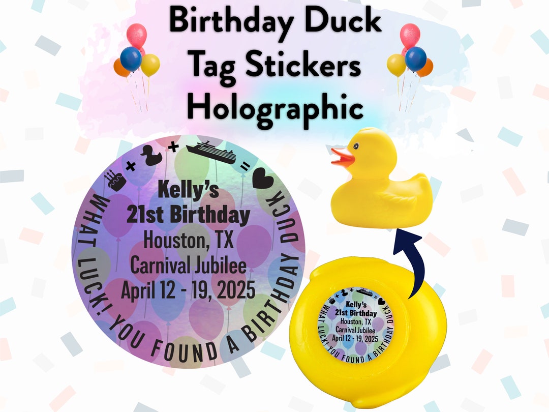 Duck Tag Sticker Birthday Personalized Holographic Cruising Rubber ...