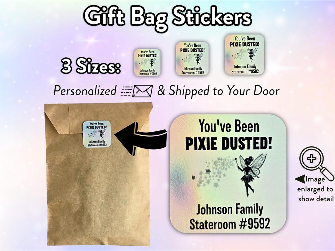 Gift Bag Stickers Personalized | Pixie Dust or Fish Extender Gift Label ...