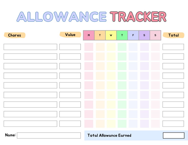 Editable Allowance Tracker | Printable Allowance Chore Chart | Daily ...