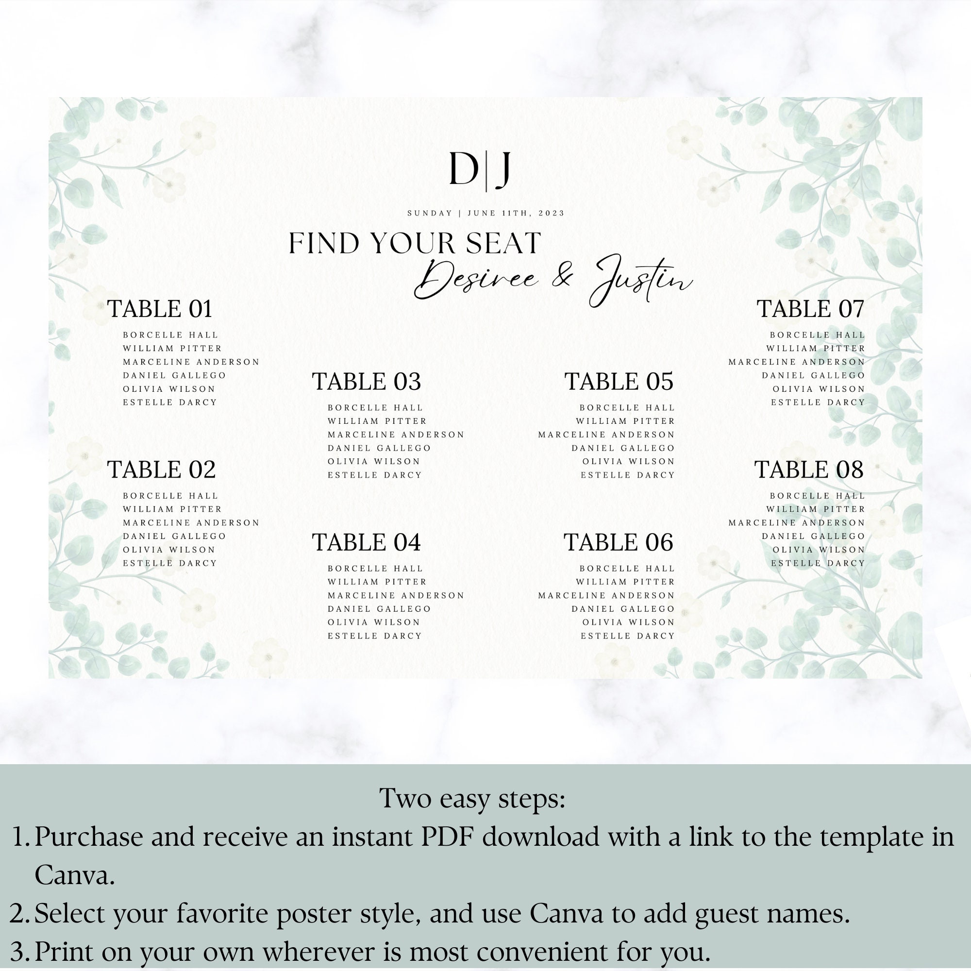 Wedding Seating Chart, Seating Chart Poster, Printable Template ...