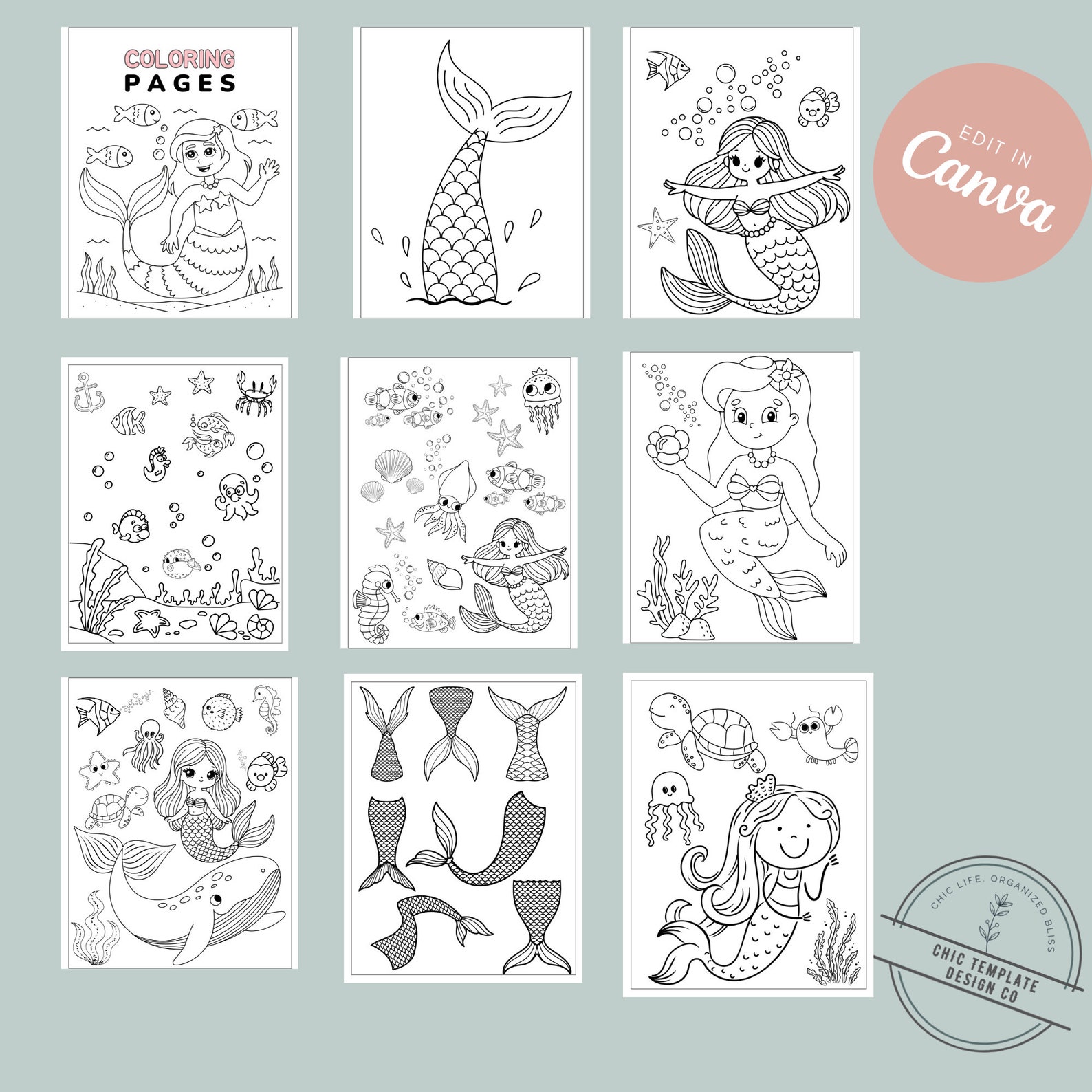 Mermaid Coloring Pages, Mermaid Coloring Book, Printable Coloring Book ...