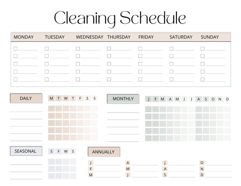 Cleaning Checklist, Printable Cleaning Schedule, Daily, Weekly ...