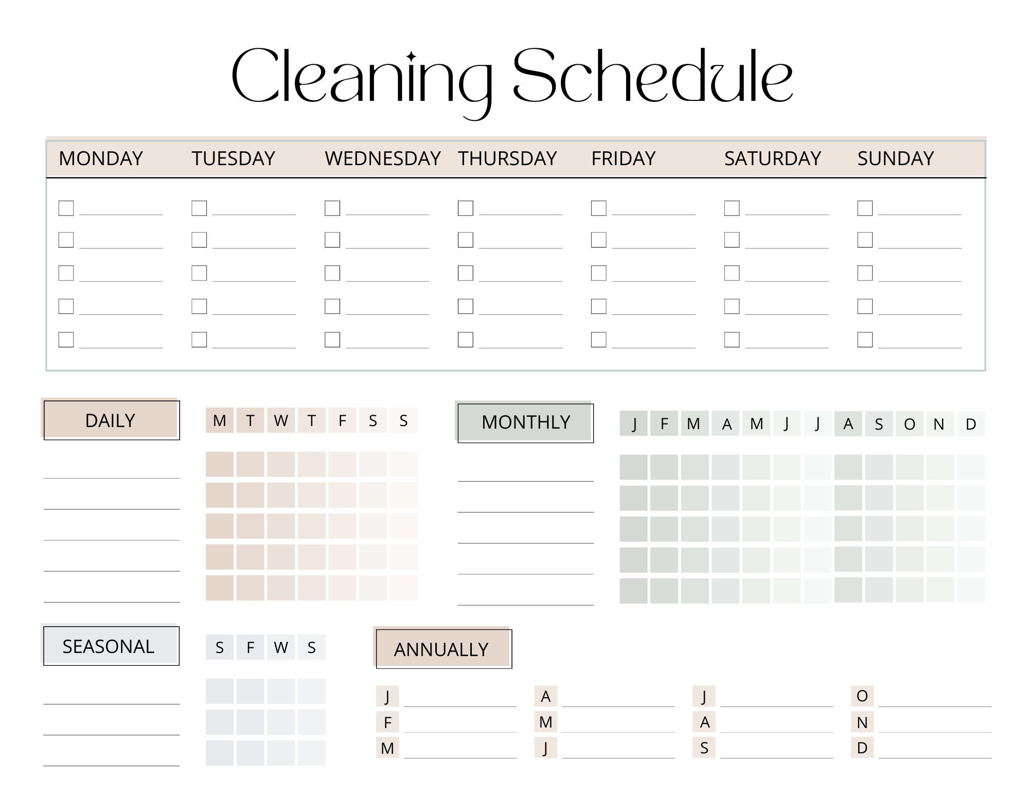 Cleaning Checklist, Printable Cleaning Schedule, Daily, Weekly ...
