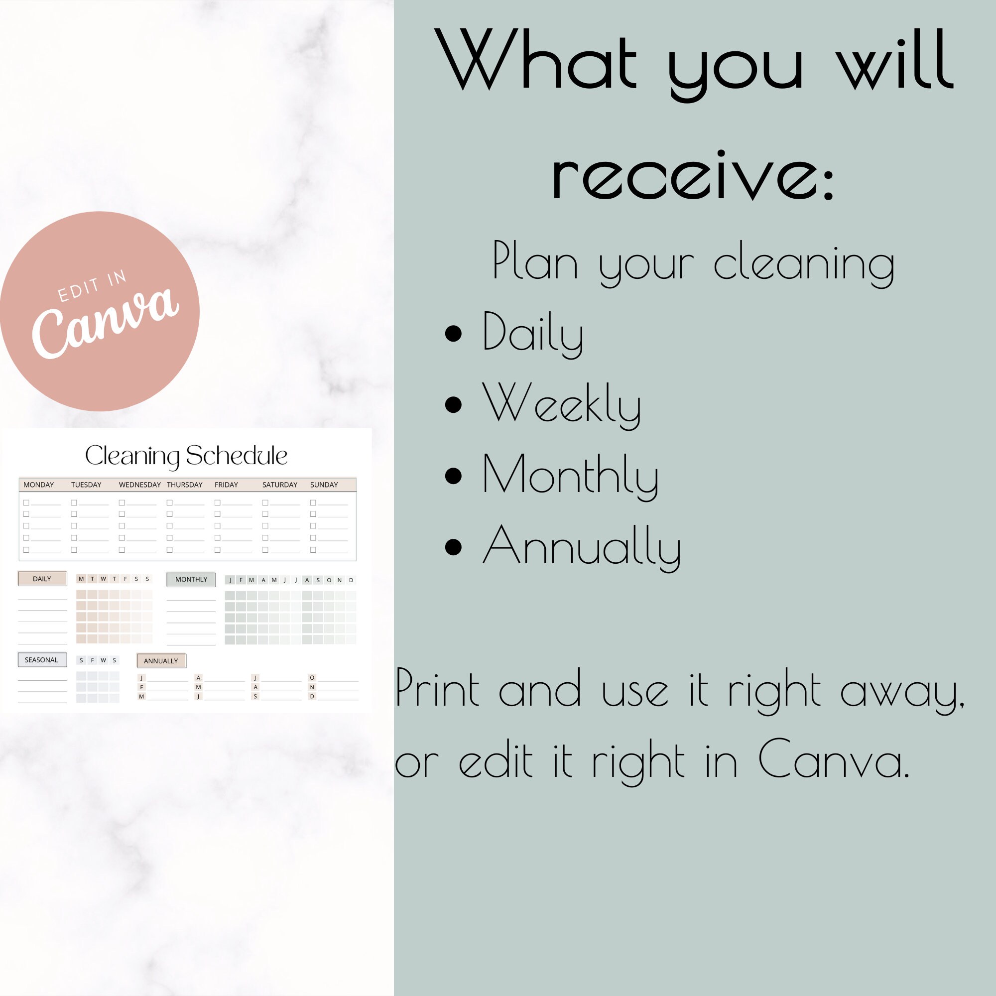Cleaning Checklist, Printable Cleaning Schedule, Daily, Weekly ...