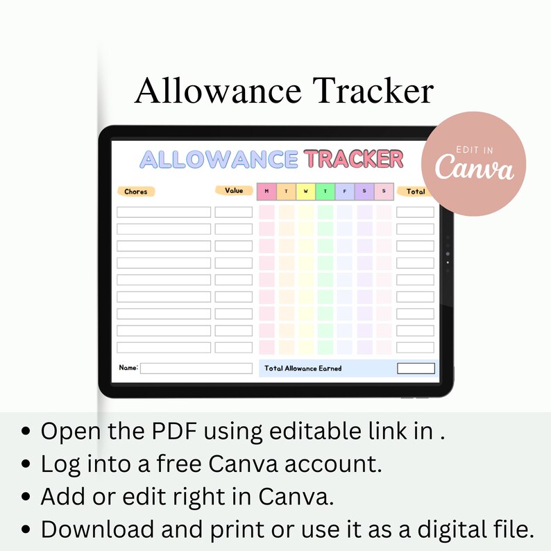Editable Allowance Tracker | Printable Allowance Chore Chart | Daily ...