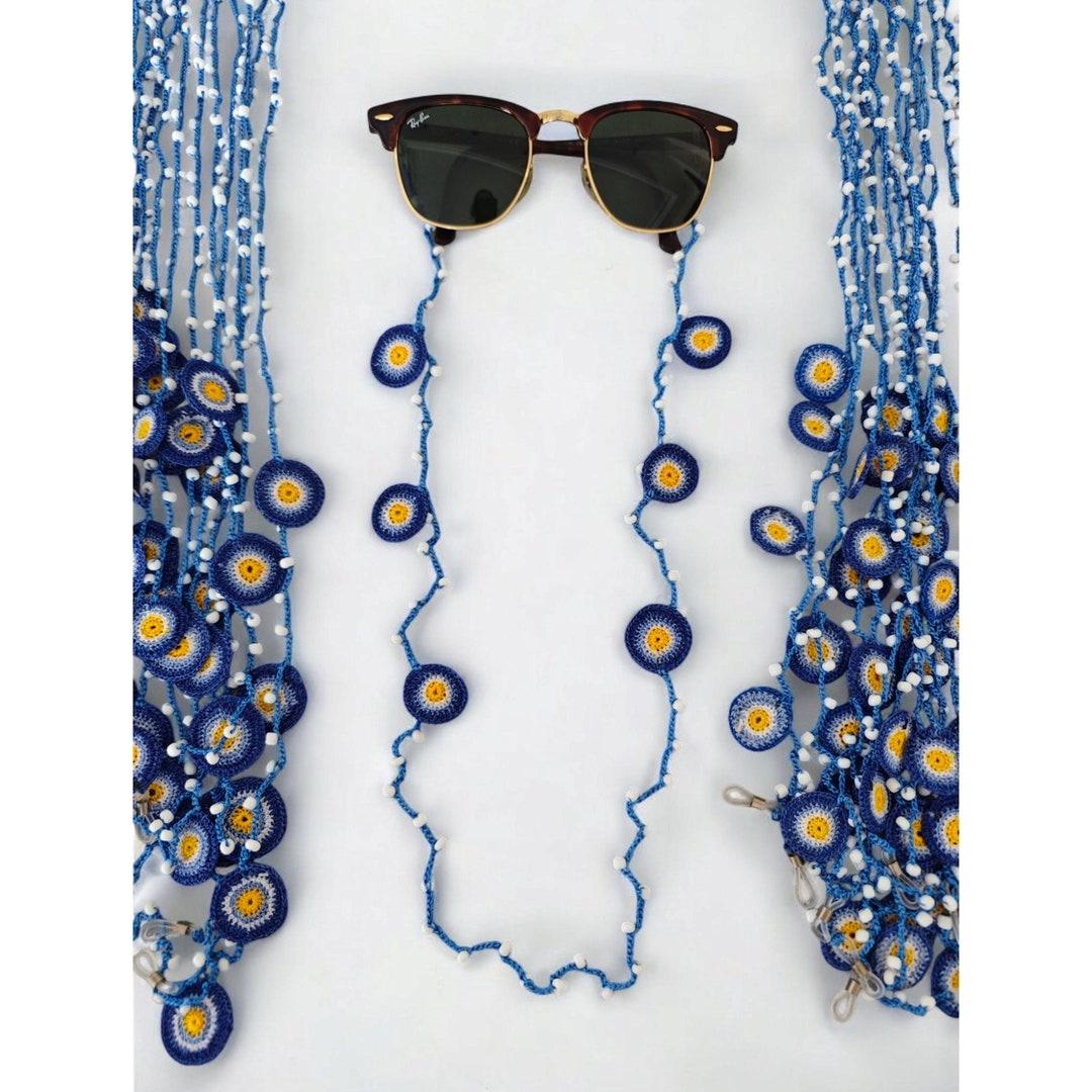 Set of 3 Crochet Evil Eye Glasses Chain, Boho Reading Glasses Chain ...