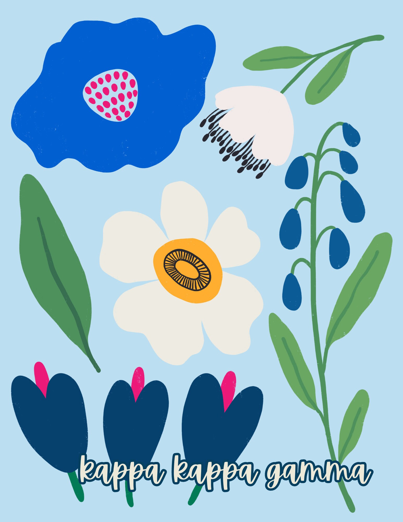 Whimsical Floral Print-shades of Blue-kappa Kappa Gamma-sorority Decor ...