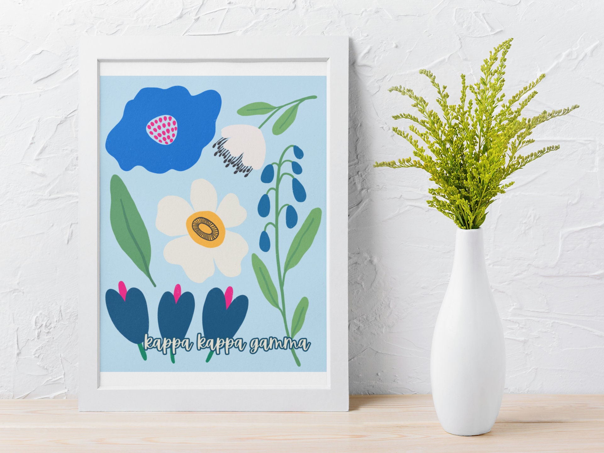 Whimsical Floral Print-shades of Blue-kappa Kappa Gamma-sorority Decor ...