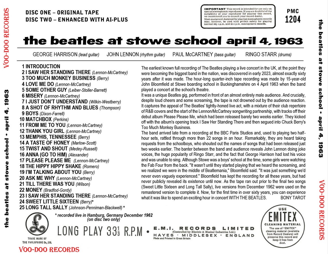 The Beatles - the Beatles at Stowe School - April 4, 1963 - 2-CD ...