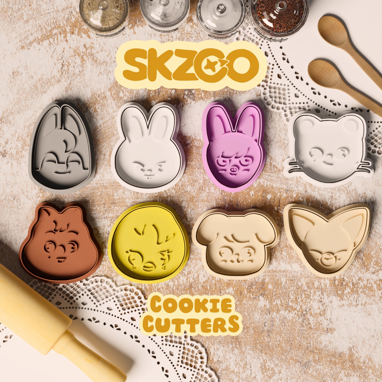 Skzoo OT8 Cookie Cutter Set of 8 | Stray Kids Clay Cutter | Kpop Cookie ...