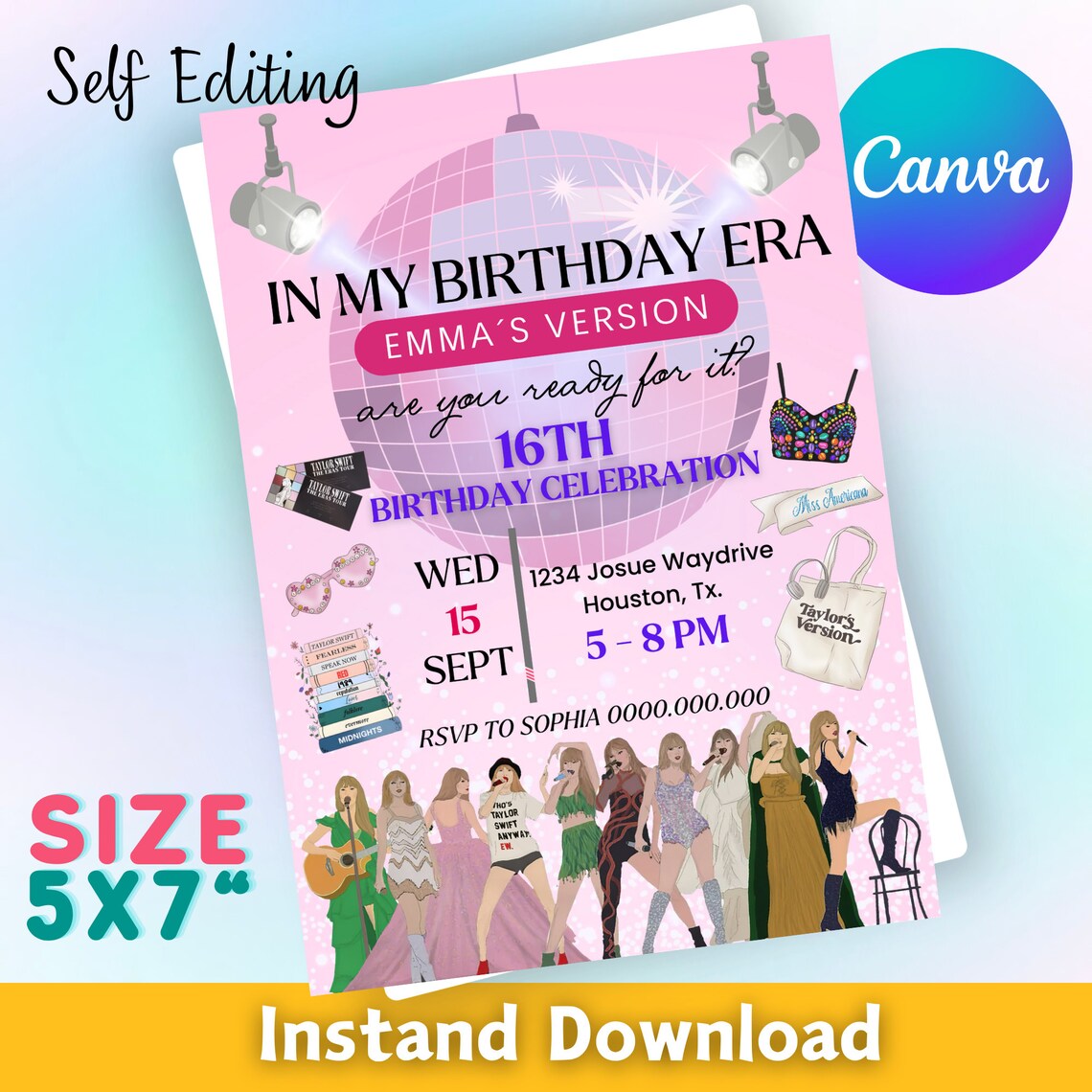 Printable Taylor Swift Birthday Party Invitation, Taylor Swift Party ...