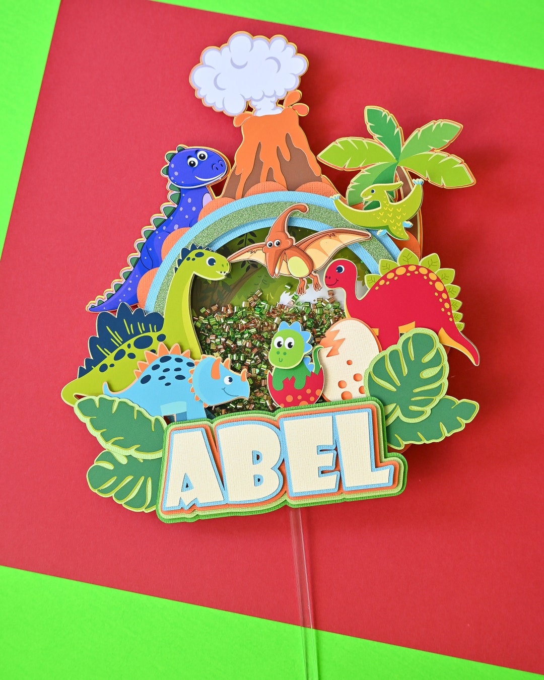 3D Shaker Dinosaur Theme Cake Topper, Dinosaur Topper, Cake Toppers ...