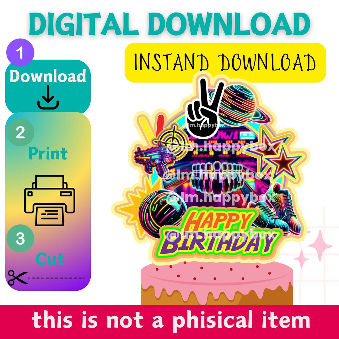 Bowling Arcade Cake Topper, Bowling Arcade, Bowling Cake Topper, Arcade ...