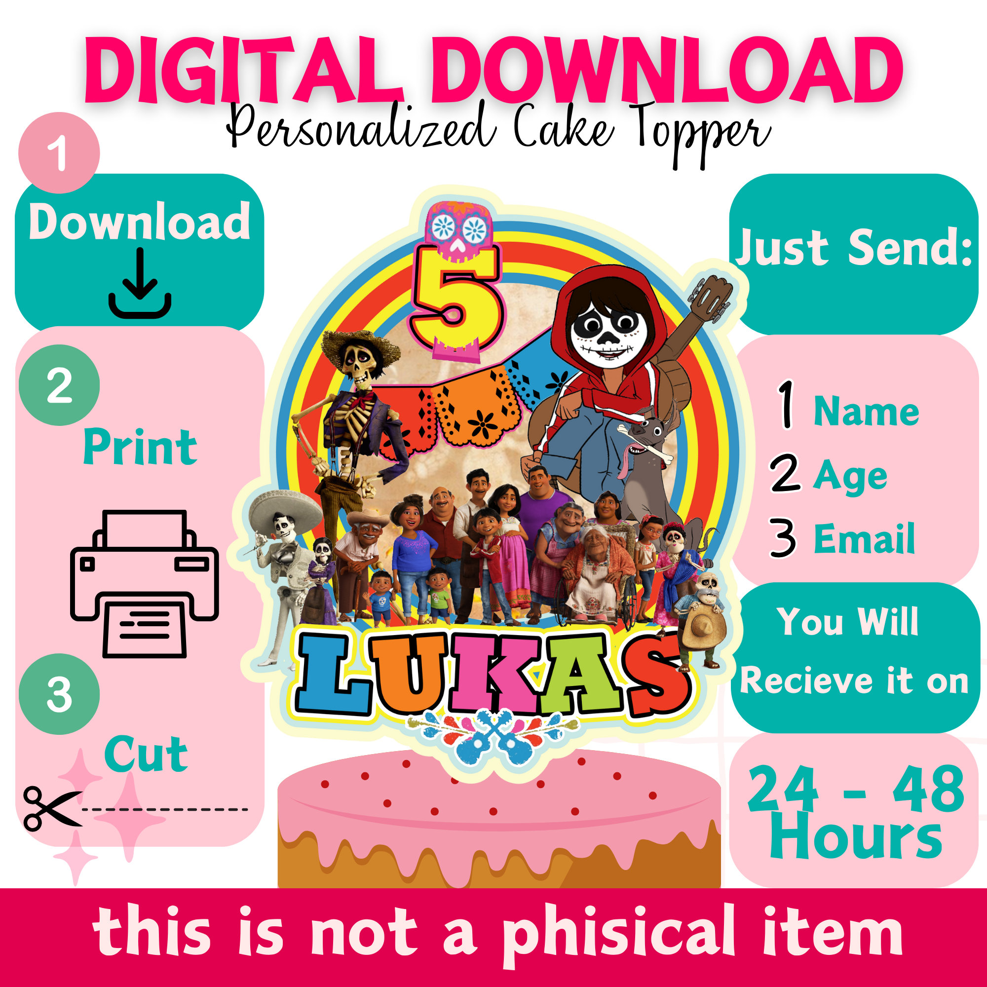 Coco Cake Topper, Fiesta Cake Topper, Coco Disney Cake Topper, Coco ...