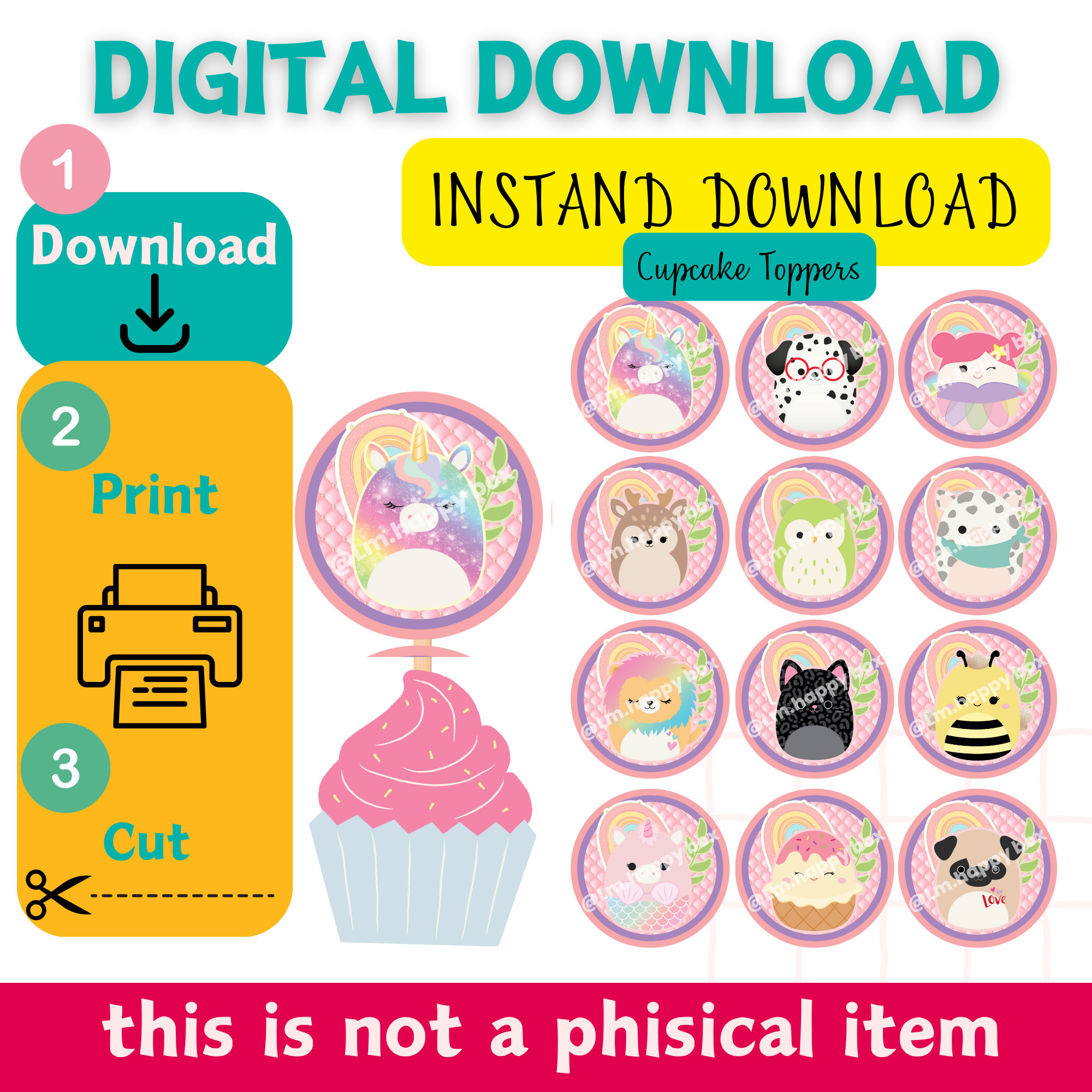 Squishmallows Cupcake Toppers, Squishmallows Digital Cupcake Toppers ...