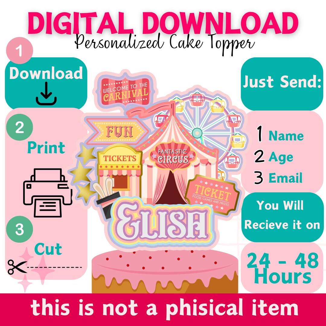 Pink Circus Digital Cake Topper, Circus Tent Cake Topper, Carnival Cake ...