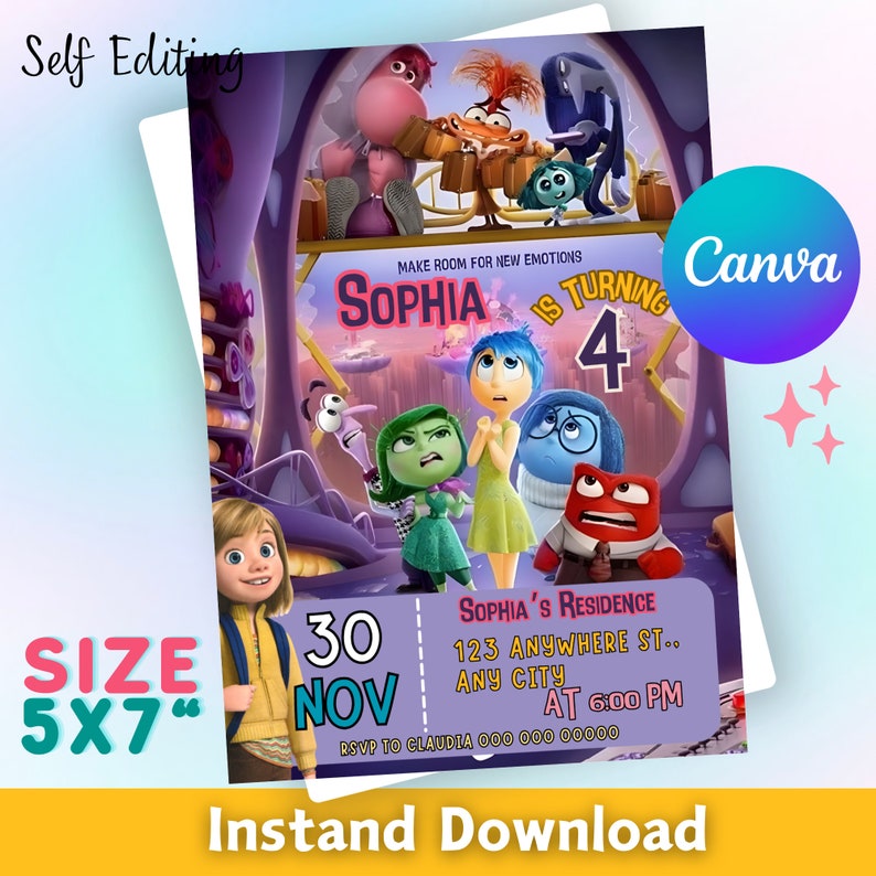 Inside Out Invite, Digital Invite Inside Out 2, Invite Cut Out ...