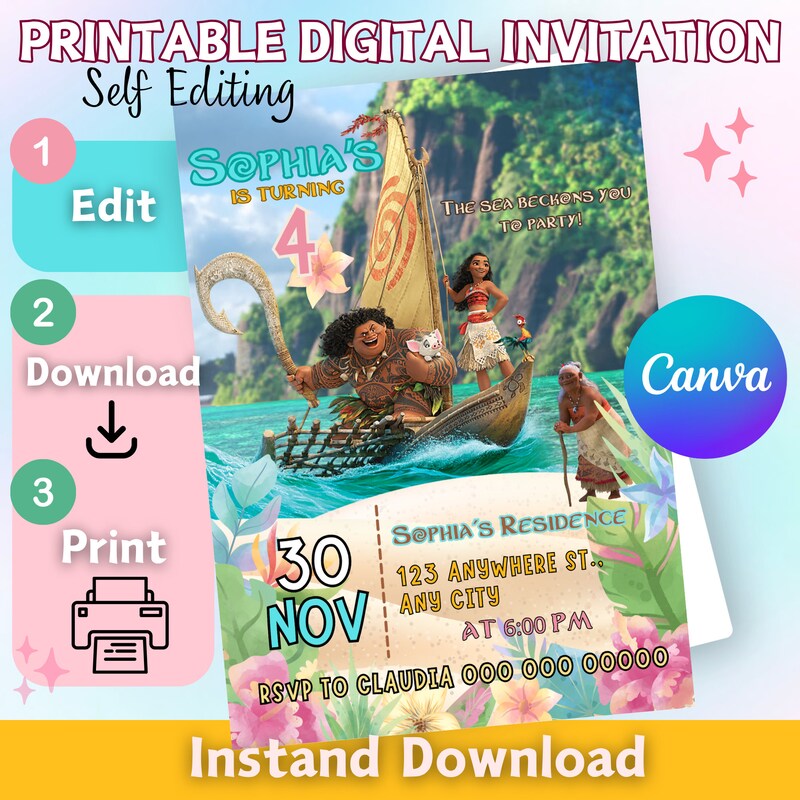 Moana Invitation - Etsy