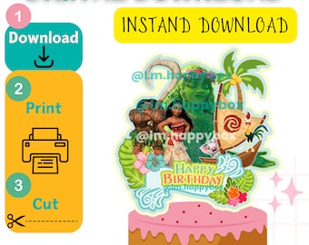Moana Printable Cake Topper, Moana Digital Cake Topper, Moana ...