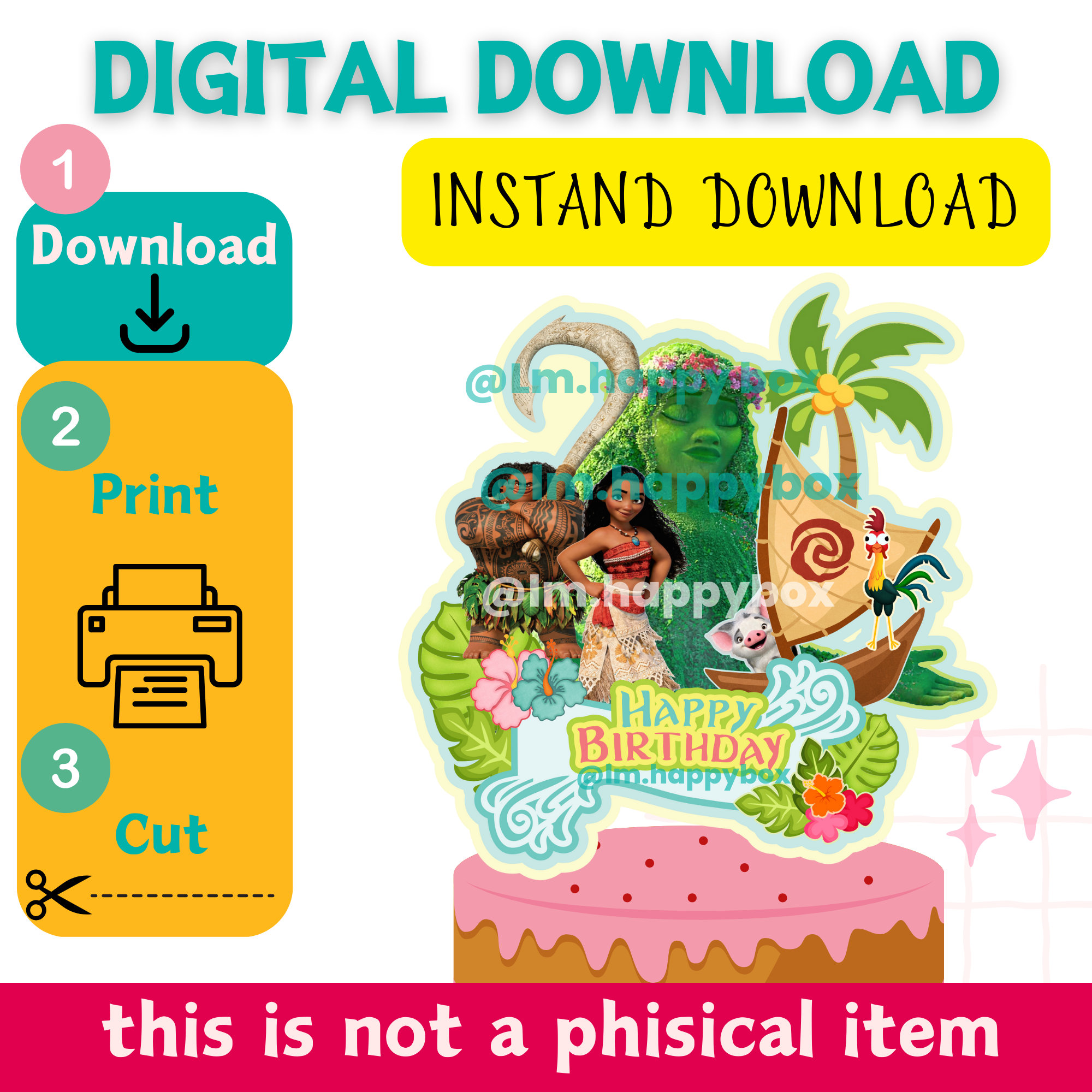 Moana Instand Download, Moana Digital Cake Topper, Printable Moana Cake ...