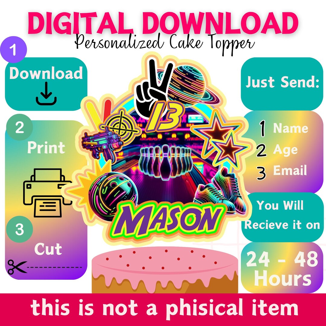 Bowling Arcade Cake Topper, Bowling Arcade, Bowling Cake Topper, Arcade ...