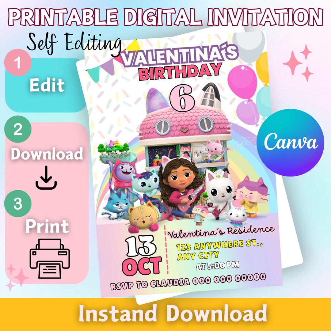 Gabbys Dollhouse Invitation, Gabbys Dollhouse, Gabbys Invitation ...