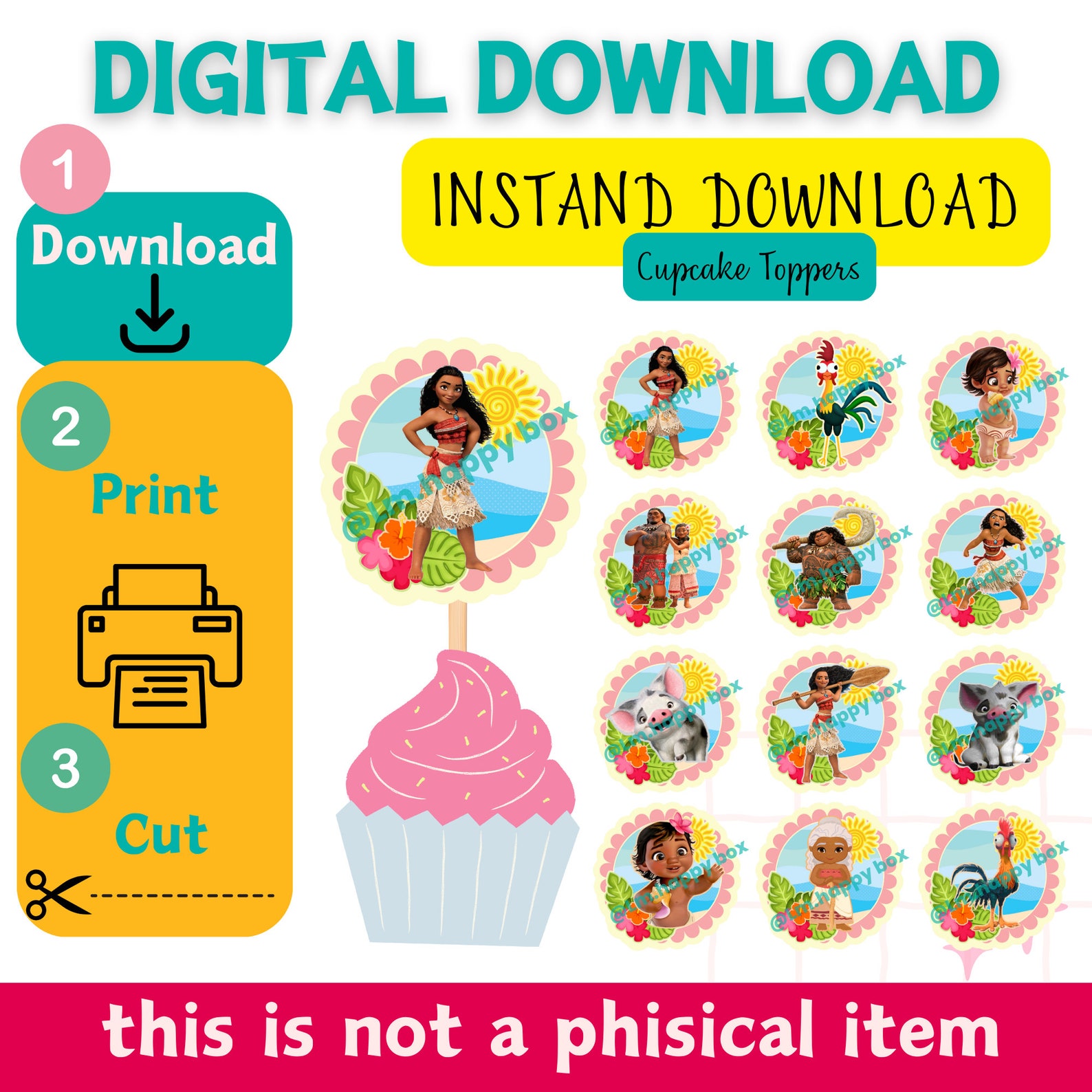 Moana Cupcake Topper, Printable Moana Cupcake Topper, Moana Birthday ...