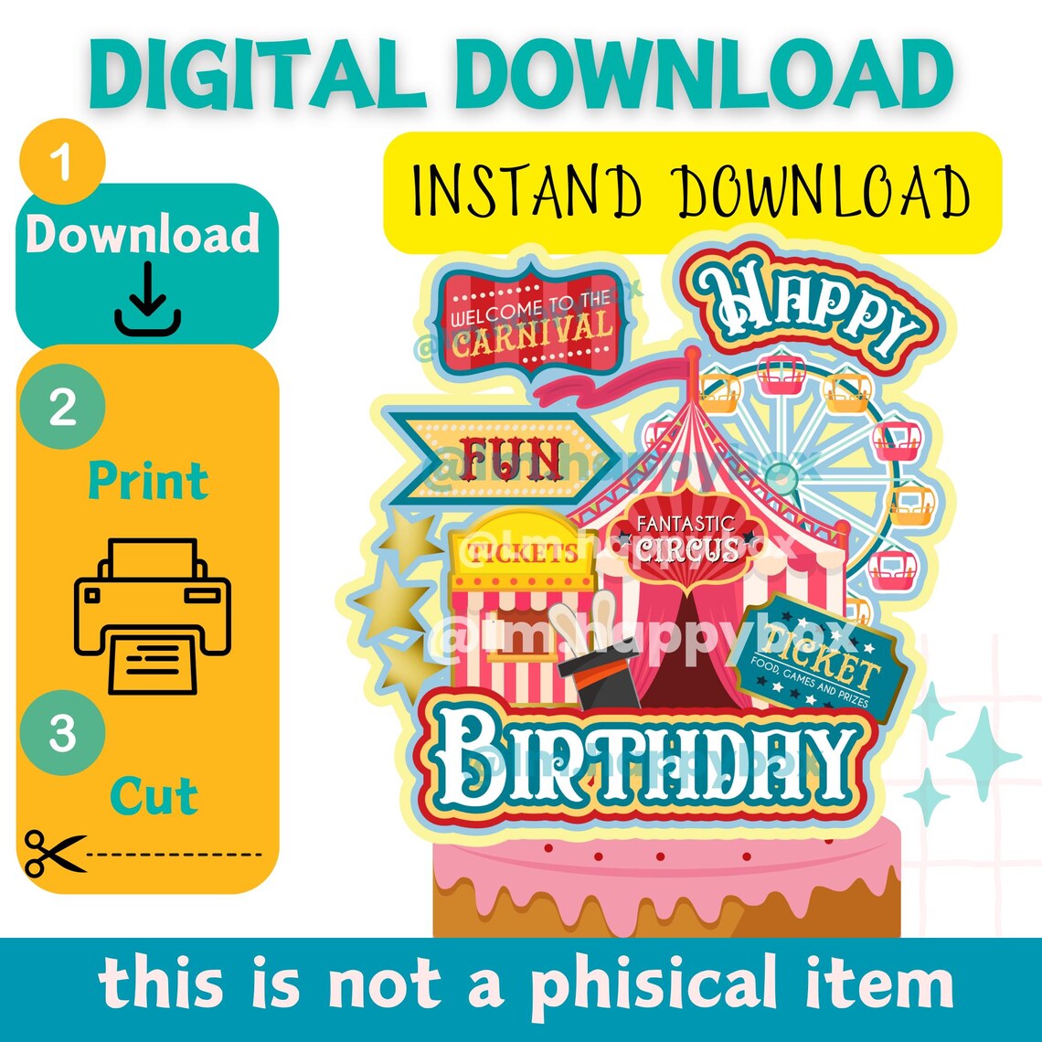 Circus Digital Cake Topper, Circus Tent Cake Topper, Carnival Cake ...