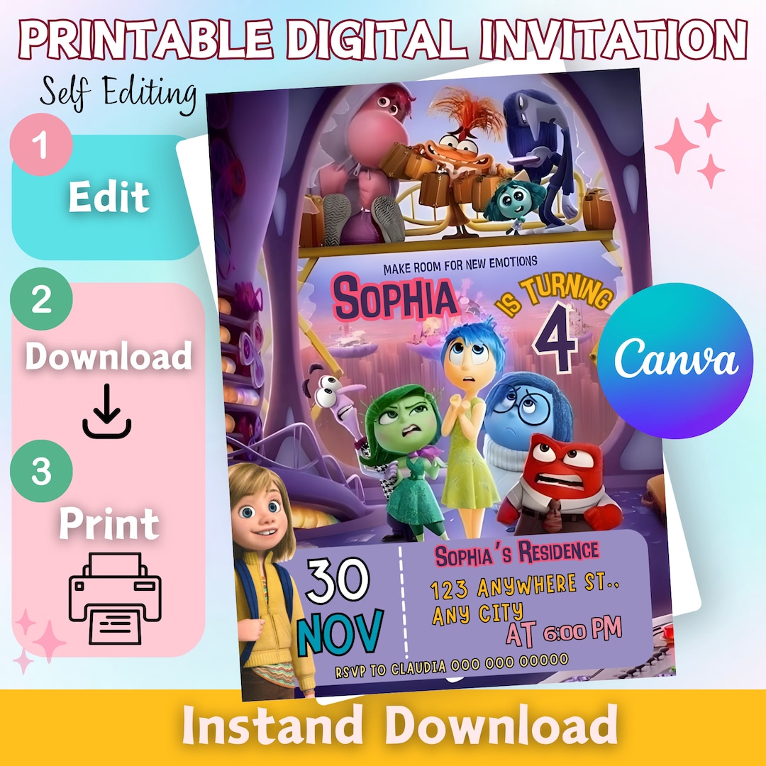 Inside Out Invite, Digital Invite Inside Out 2, Invite Cut Out ...