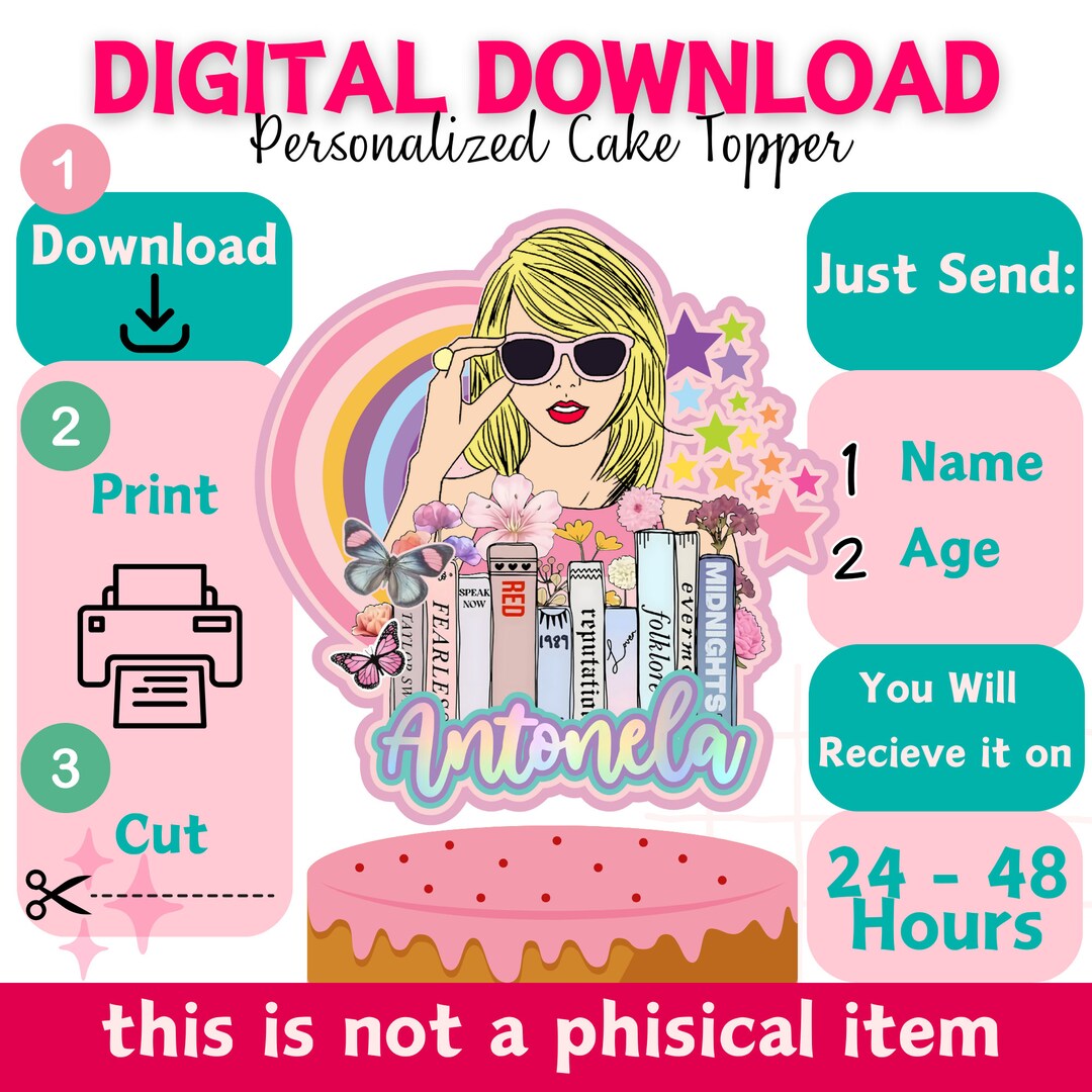 Taylor Swift Printable Cake Topper, Taylor Swift Party, Eras Tour ...