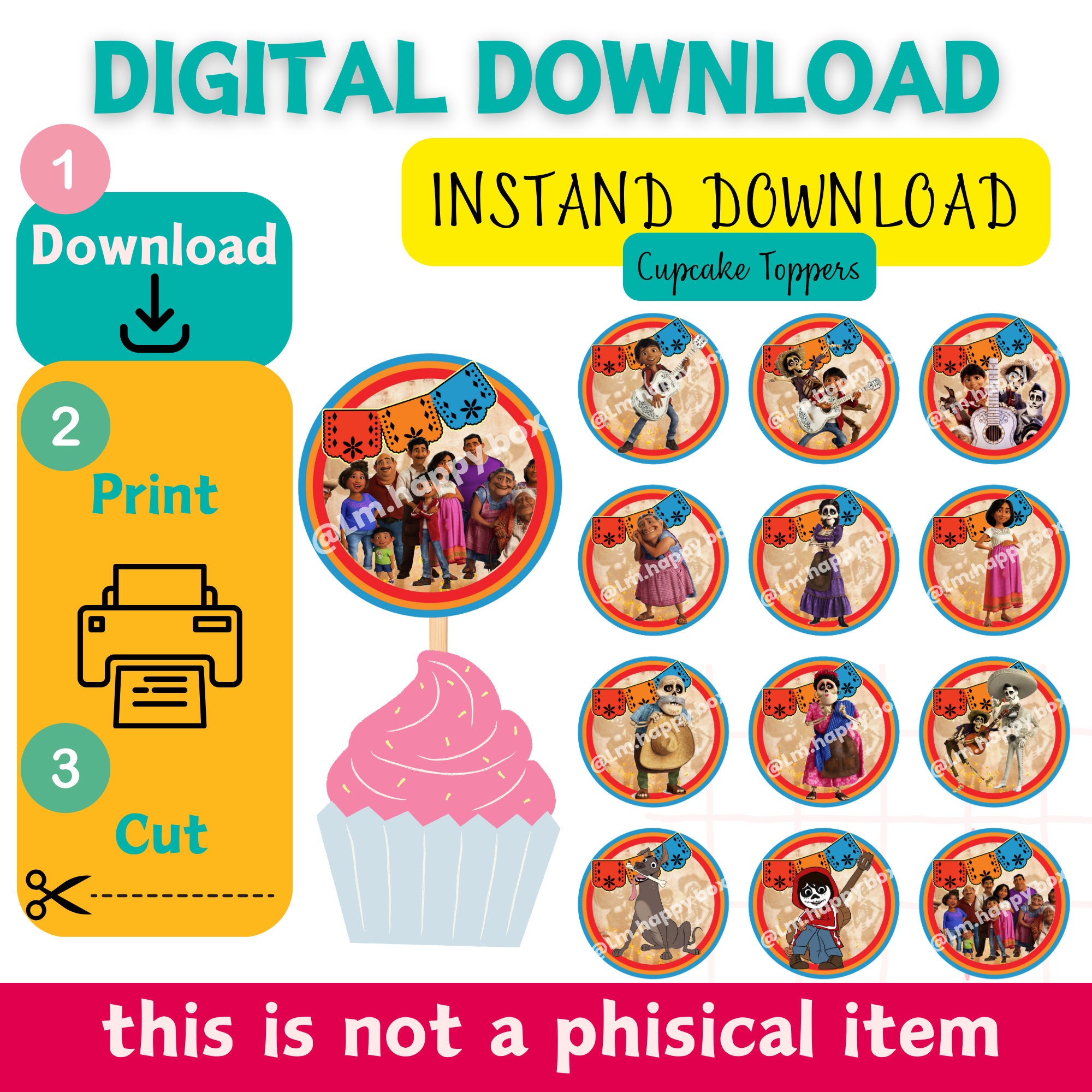 Coco Cupcake Toppers, Fiesta Cake Topper, Coco Disney Cake Topper, Coco ...