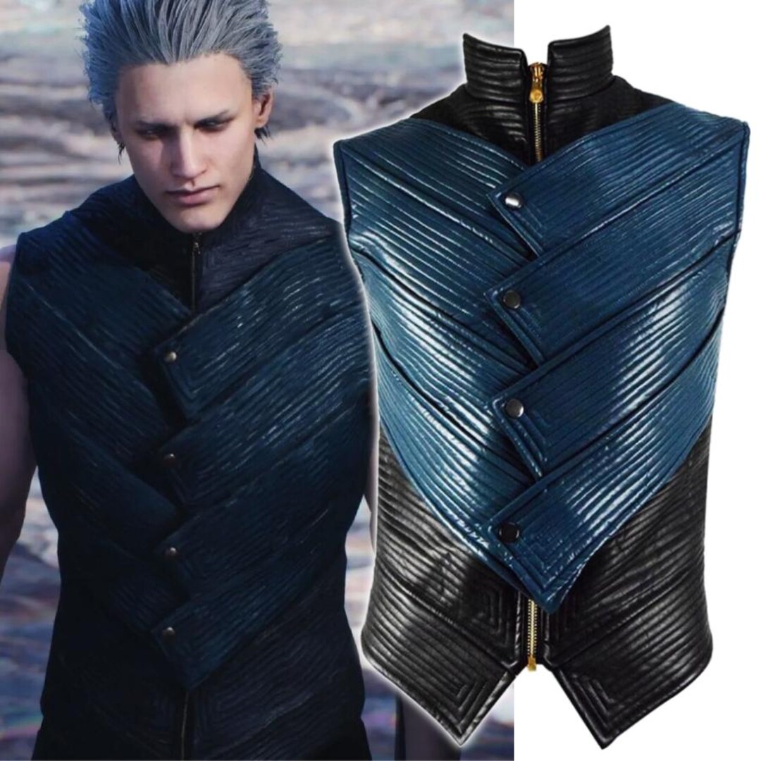 Devil May Cry 5 Leather Vest, DMC Vergil Cosplay Vest, Blue and Black ...